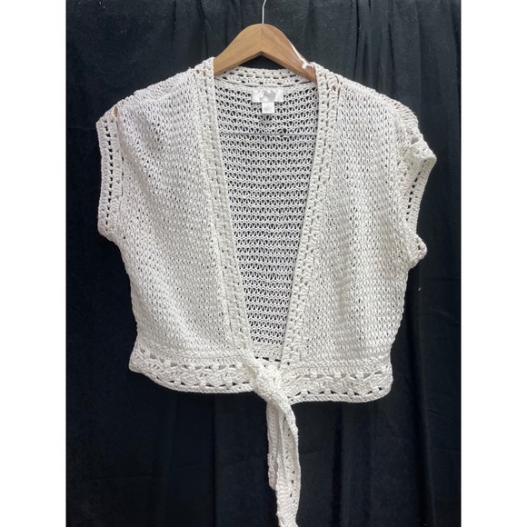 LOFT | Sweaters | Ann Taylor Loft White Crochet Tie Front Shrug Cropped ...
